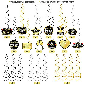 30Pcs Going Away Party Decorations We Will Miss You Hanging Swirls, Funny Coworker Leaving Retirement Farewell Goodbye Bye Felicia Theme Party Supplies(Black Gold)