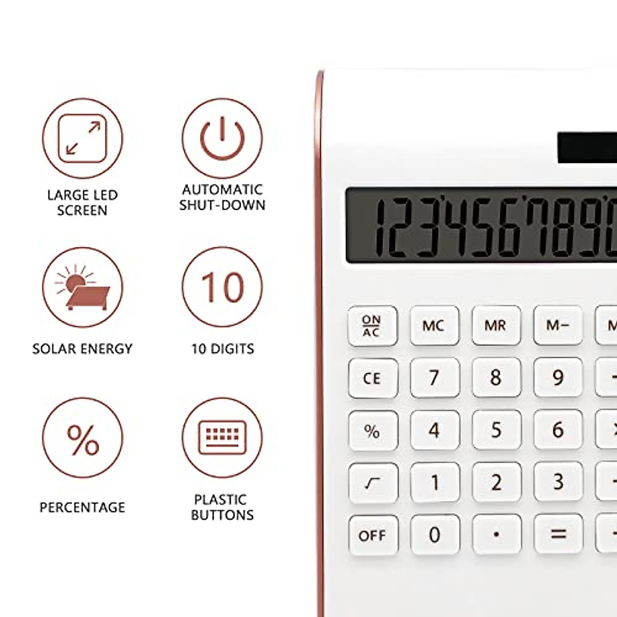 Rose Gold Calculator, UPIHO Rose Gold Office Supplies and Accessories, 10 Digits Solar Battery Basic Office Calculator, Dual Power Desktop Calculator with Large LCD Display, Pink Office Supplies