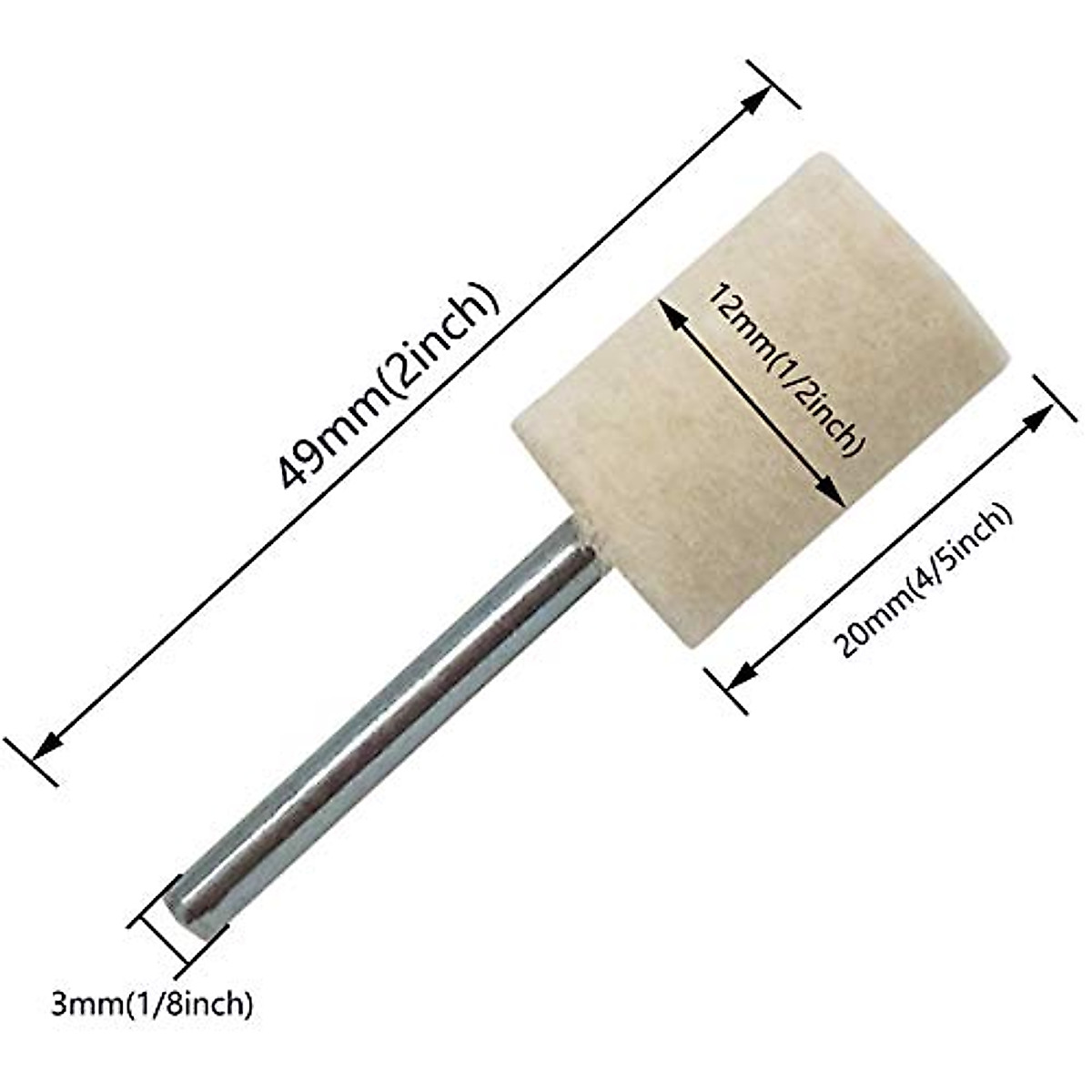 NGe 15Pcs 1/2inch Wool Felt Polishing Bits Mandrel White Cylinder Rotary Tool Accessories Kit Fit Dremel - 1/8inch Shank (3x12mm cylinder)