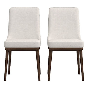 Pemberly Row Mid Century Modern Grayson Beige Upholstered Fabric Kitchen and Dining Chairs with Walnut Finish (Set of 2)