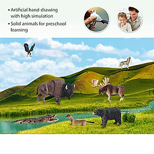 Volnau Safari Animal Figurines Toys 7PCS North America Figures Zoo Pack for Toddlers Kids Christmas Decoration Gift Preschool Educational Moose Wolf Bear Jungle Forest Woodland Set