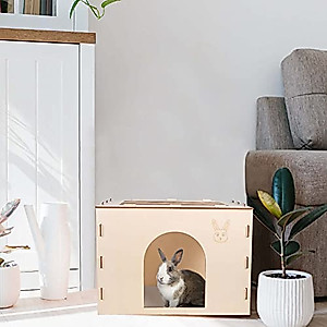 Woiworco Wooden Rabbit Hideout, Rabbit Houses and Hideouts, Wooden Rabbit Castle Bunny Hideout for Indoor Bunnies Chinchilla, Hamsters and Guinea Pigs Hut to Hide