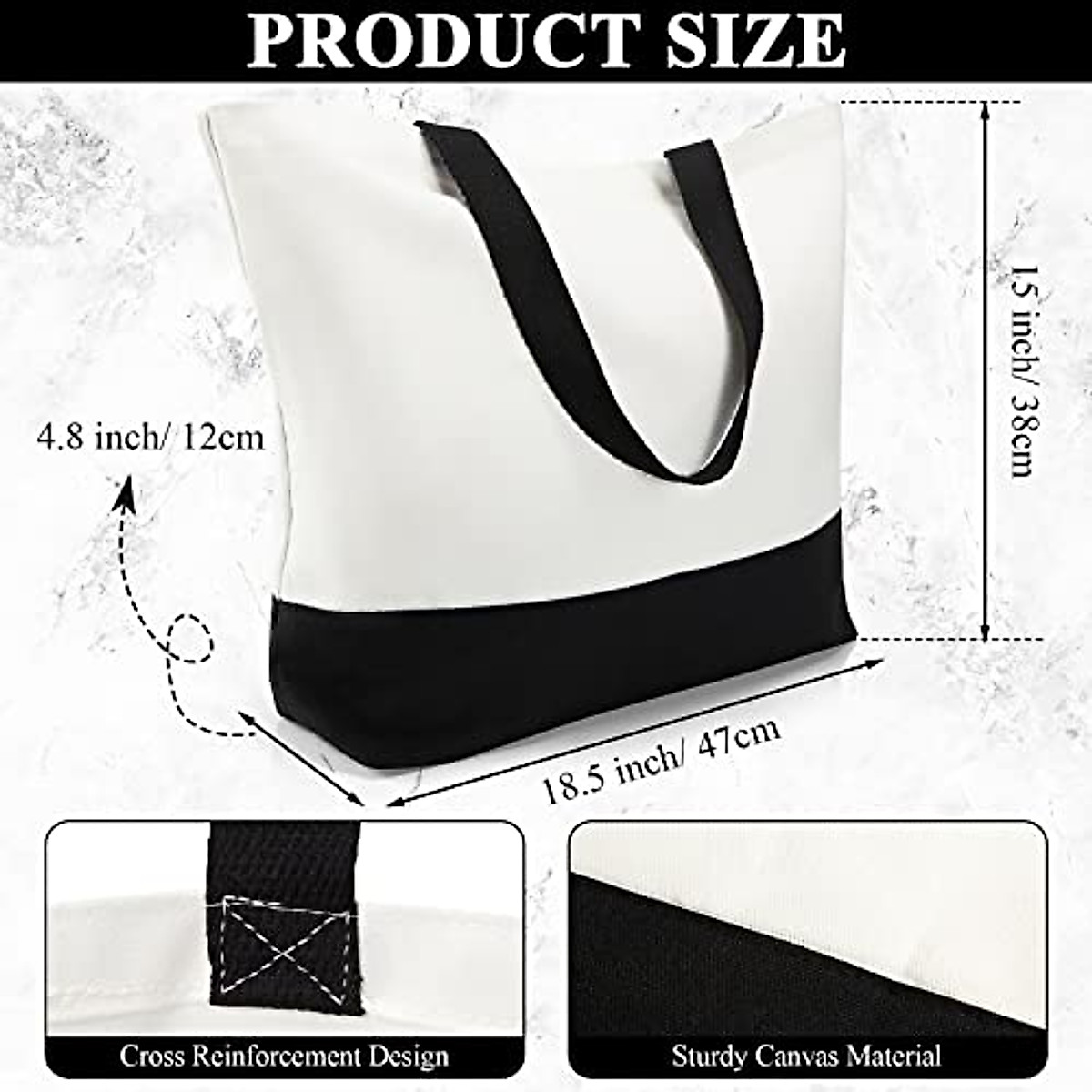 Weewooday 10 Pack Canvas Tote Bag Large Reusable Grocery Bags Blank Tote Bags Bulk with Handles DIY Cloth Bags for Shopping Beach Travel Work School, 18.5 x 15 x 4.8 Inches