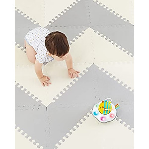 Skip Hop Baby Play Mat, Interlocking Foam Floor Tiles, 70" x 56", Playspot, Grey/Cream