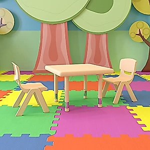 Flash Furniture 24" Square Natural Plastic Height Adjustable Activity Table Set with 2 Chairs