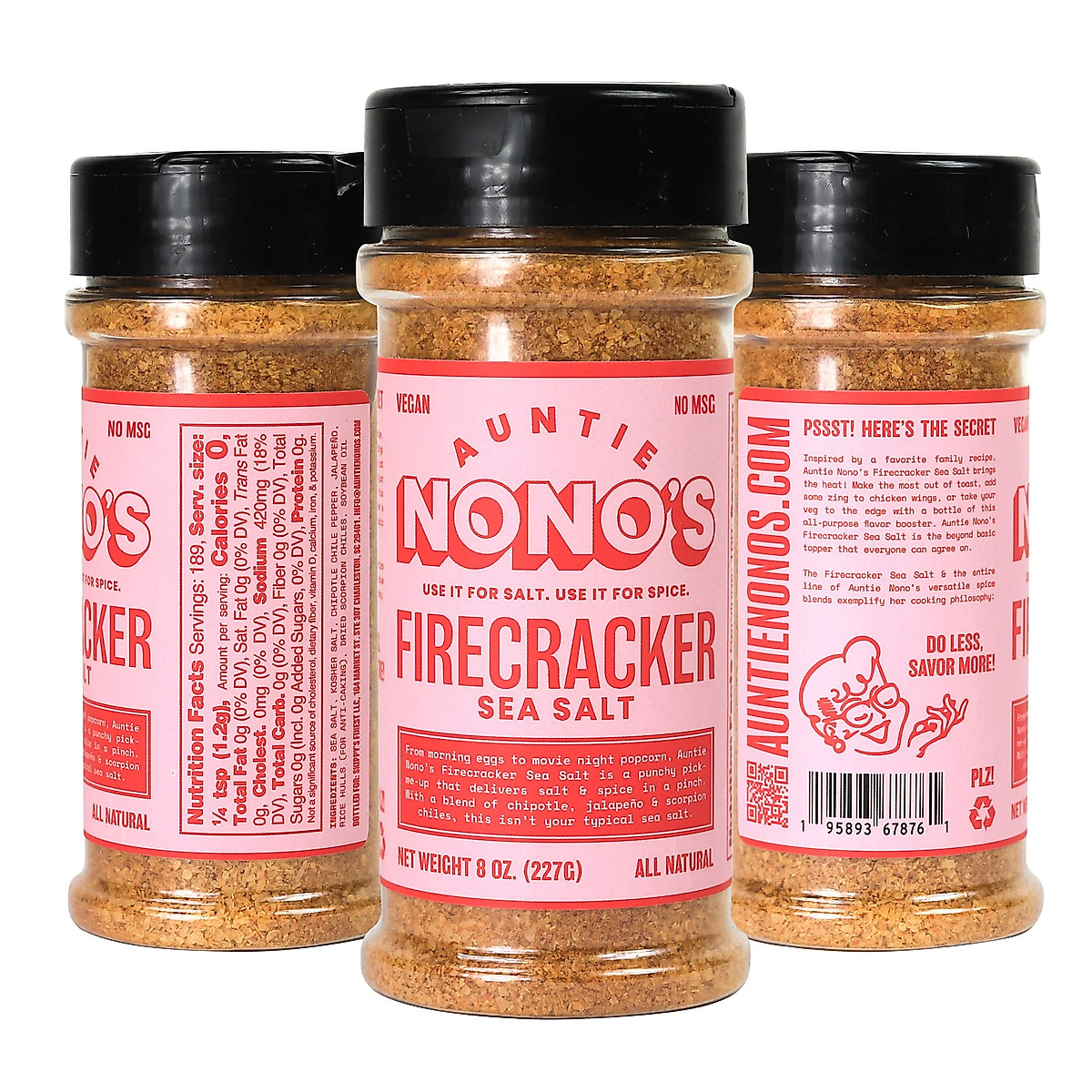 Auntie Nono’s Firecracker Sea Salt Seasoning - Hot Jalapeno Seasoning Salt - Organic Sea Salt Infused Seasoning - Spicy Salt Pepper Seasoning for Soups, Salads, Pizza, Popcorn.