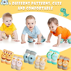 Preboun 6 Pairs Baby Knee Pads for Crawling Anti Slip Knee Protectors Breathable for Boys Girls, 0-3 Years Old(Vivid Style)