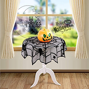 Orgrimmar 35 PCS Halloween Decorations Set Include Lace Spider Web Table Runner, Round Lace Table Cover, Fireplace Scarf Cover and 32 Pieces 3D Bats Wall Sticker Decal