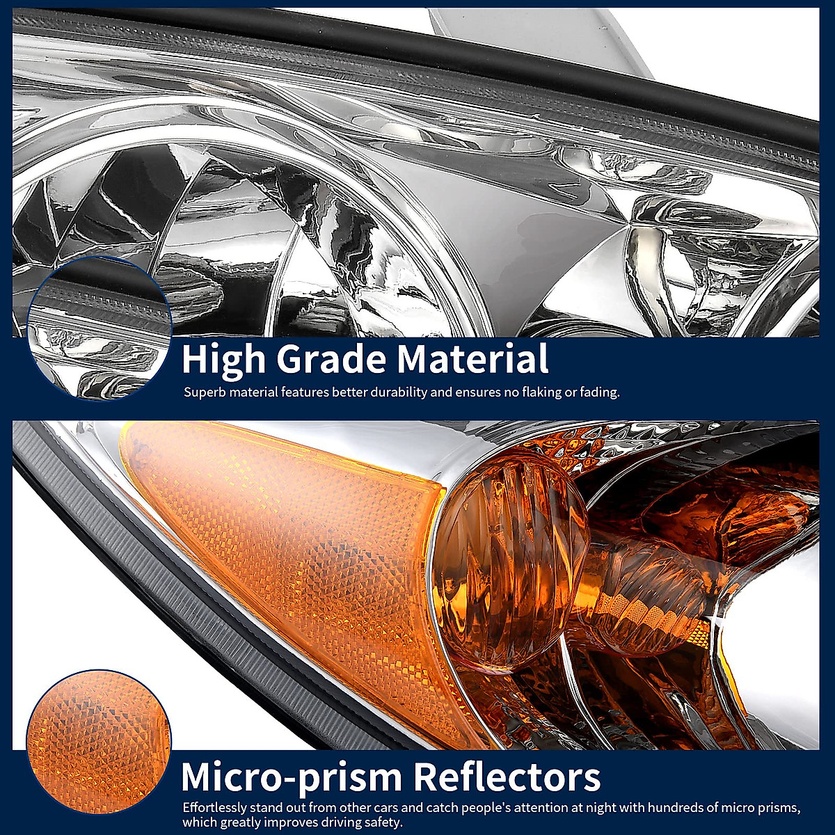 AUTOSAVER88 Headlight Assembly Compatible with 2002 2003 2004 Camry (Only Fits LE/XLE) Chrome Housing Amber Reflector Clear Lens