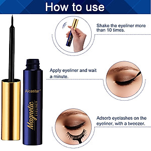 Alcastar Magnetic Eyelashes with Eyeliner Kit,Magnetic Lashes with Eyeliner Set, Magnetic Lashes with Applicator, Reusable Magnet Lash Set,Natural Look,Cruelty-Free