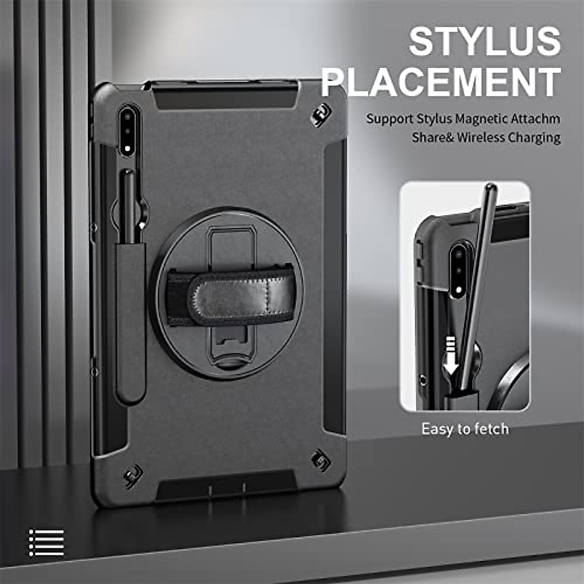 Case for Lenovo Tab P12 Pro 12.6-Inch (TB-Q706F /TB-Q706Z), 3 Layer Hybrid Shockproof Rugged Protective Case with 360° Rotating Stand - Hand Strap - Shoulder Strap,Black