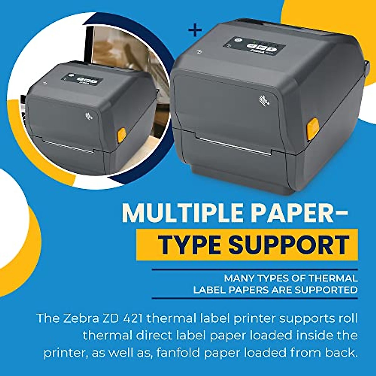 Zebra ZD421 Thermal Transfer Desktop Printer 203 dpi Print Width 4-inch USB Ethernet ZD4A042-301E00EZ | Includes JetSet Label Software