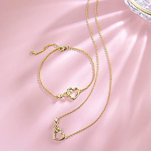 FANCIME Infinity Love Heart Bracelet 925 Sterling Silver Gold Plated Cubic Zirconia CZ Diamond Dainty Fine Jewelry Anniversary Birthday Christmas Gifts for Women Mom, Chain 6.7"+1.2"