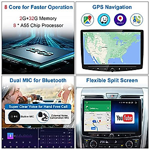 10 Inch Single Din Touchscreen Car Stereo with Wireless Carplay & Wireless Android Auto, Adjustable Android Car Radio with Live Rearview Backup Camera, Bluetooth AM/FM WiFi, GPS Navigation, 2+32G