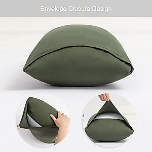 2-Pack Stretch Pillow Cases - Jersey Knit & Envelope Closure Pillowcases with Ultra Soft T-Shirt Like Polyester Blend - Suitable for Queen or Standard Size Set of 2, Dark Olive