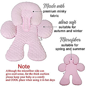 Pro Goleem Infant Car Seat Head Neck Body Support, Ultra-Soft Minky and Microfiber Newborn Car Seat Insert Cushion, Perfect for Car Seat, Stroller, 2-in-1 Reversible, Girls, Pink