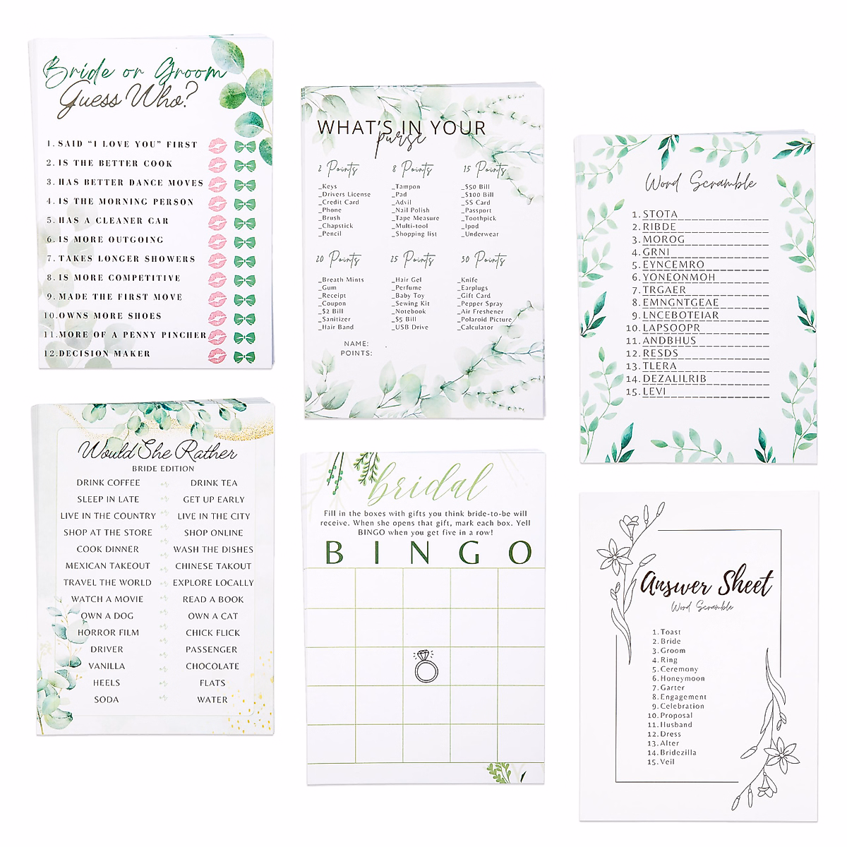 Interactive Bridal Shower Games 50 Guests - Floral Bachelorette Bridal Party Game Activities Cards - Fun Wedding Celebrations Bridal Games for Shower with Bridal Shower Bingo, Word Scramble & More