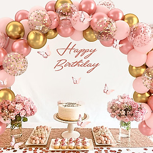 Rose Gold Pink Confetti Balloons, 50 Pack 12 inch Retro Blush Pink Gold Latex Balloons Arch with Ribbon for Birthday Engagement Party Wedding Bridal Shower Decorations