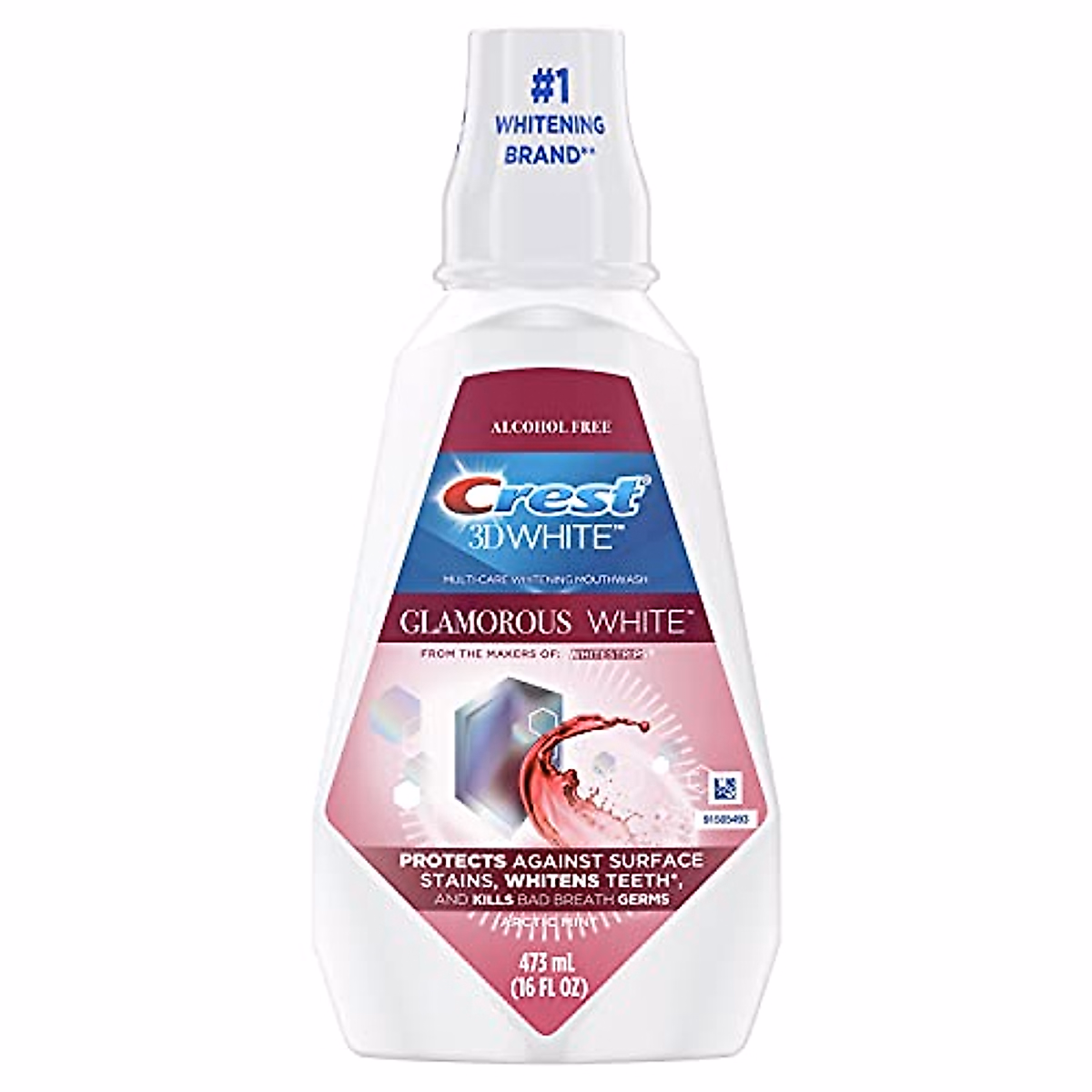 Crest 3D White Glamorous White Mouthwash, Alcohol Free Multi-Care Whitening Mouthwash, Arctic Mint, 16 fl oz (473 mL) - Pack of 4
