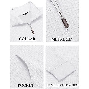 COOFANDY Men's Thermal Collar Sweatshirt Long Sleeve Zip Up Gym Athletic Golf Pullover 1/4 zip sweatshirt White X-Large