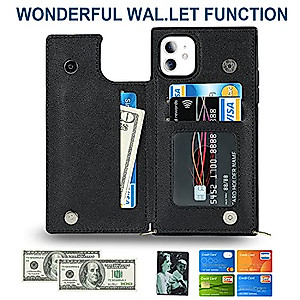 DEFBSC Compatible with iPhone 12 iPhone 12 Pro Case, Crossbody Wallet Case, Adjustable Detachable Lanyard Neck Strap with Kickstand Leather Card Holder Protective Cover-Black