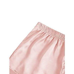 LYANER Women's Sleepwear Satin Silky Short Sleeve Top with Shorts Pajama Set Dusty Pink Small