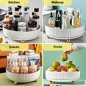 2 PCS 8 Inch Lazy Susan Turntable, Small Lazy Susan Turntable Organizer for Cabinet, Plastic Spice Rack Organizer, Rotating Storage Rack for Kitchen, Fridge, Countertop, Makeup, Condiments (White)