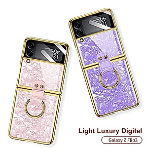 EAXER for Samsung Galaxy Z Flip 3 5G Case, Camera Lens Protection Ring Holder Case Luxury Plating Shockproof Phone Case Cover (Purple)