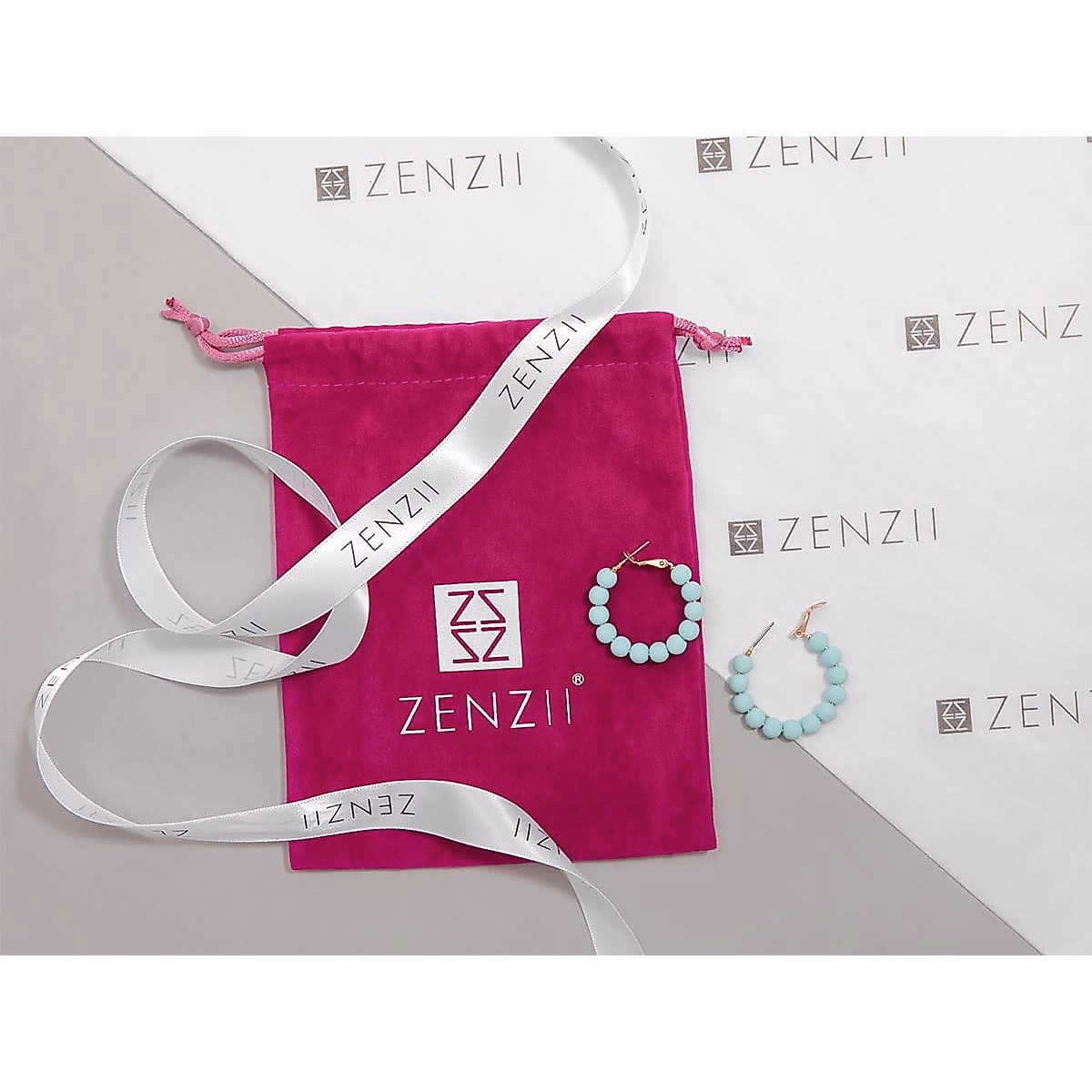 ZENZII Beaded Hoop Fashion Earrings Bohemian Circle Round Bead Earrings Chic Dangle Earrings for Women (Hot Pink)