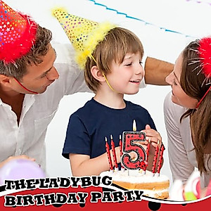 Herdear Ladybug Number 1-9 Birthday Cake Candle Numeral Birthday Candles Birthday Decorations Black Red Polka Dots Ladybird Dots Ladybug Theme Candles for Birthday Party Baby Shower (Number 5)