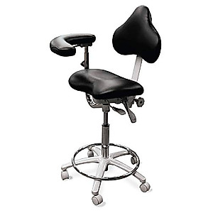 Dental Assistant Stool, Cutout Contoured Seat and Back, with Ratcheting Body Support Arm