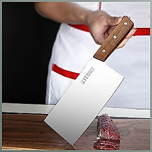 Kitory Cleaver Knife, Full Tang Chinese Chef Knife for meat and vegetable, German Stainless Steel Kithcen Knife 7"