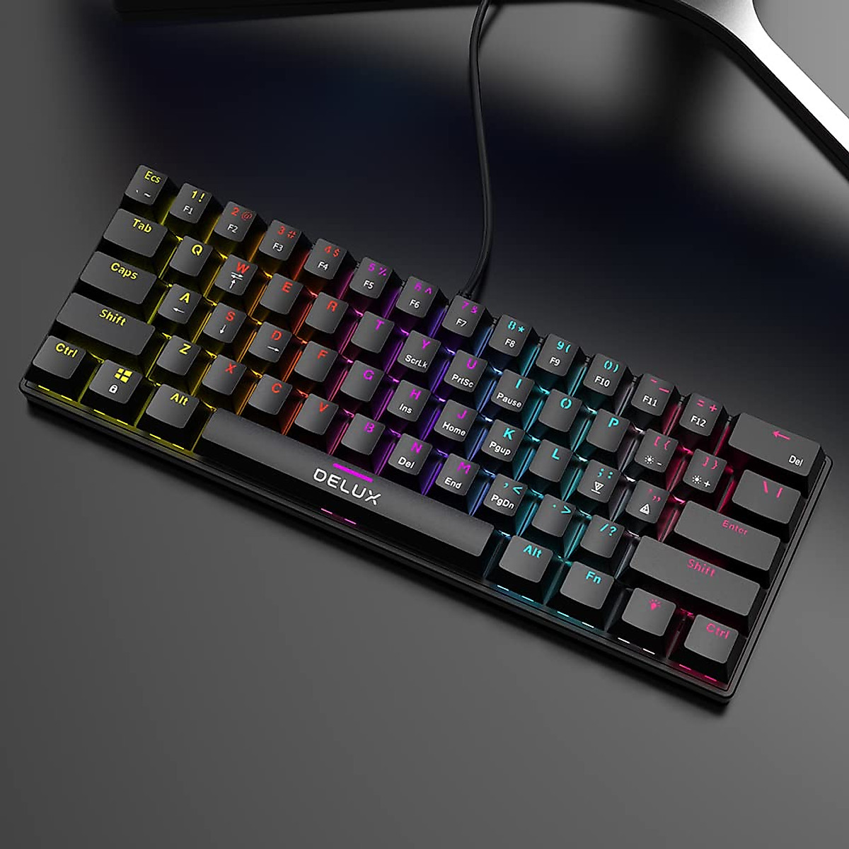 DeLUX 60% Mechanical Keyboard with Clicky Blue Switches, RGB Rainbow Backlit, 61 Keys and 21 Keys Anti-Ghosting, Wired 60 Percent Mini Gaming Keyboard for PC Computer Gamer(KM36-Black)