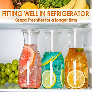 wookgreat Small Glass Carafes, Set of 8 Mini Beverage Pitcher with Lids and Straws, 17oz Clear Jugs, Juice Containers,Water Decanter, Juice Pitcher, Ideal for Mimosa Bar, Water, Wine, Milk, Juice