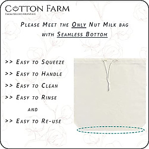 Cotton Farm – Nut Milk Bag – XL 12x12 Inch, Commercial Grade – “Seamless” Bottom Design- All Purpose Strainer, 100% Unbleached Cotton, Washable & Reusable… (2)