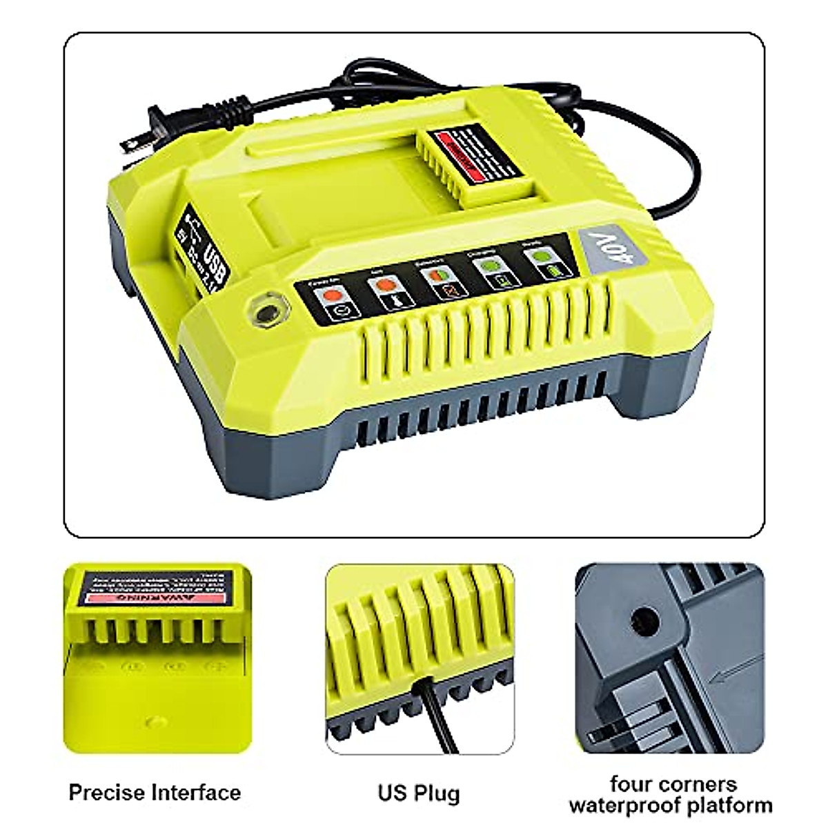 Compatible with Ryobi Battery Charger OP401 40V, WaxPar OP401 Battery Charger Compatible with Ryobi 40V Lithium Battery OP4015 OP4026 OP4026A OP4030 OP4040 OP4050 OP4050A