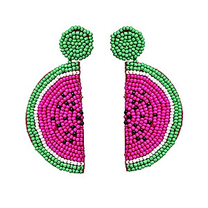 idealway Beads Fruit Watermelon Shape Drop Earrings For Women Statement Party Jewelry (Purple)
