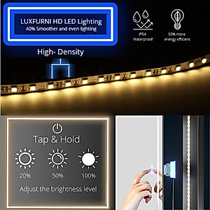 LUXFURNI Large Wall Mirror with LED Lights, 42.5 X 14.4 Wall Mounted Over-The-Door Hanging Mirror Full Size Body Mirror with Brightness Adjustment Dressing Bedroom Glass Mirror