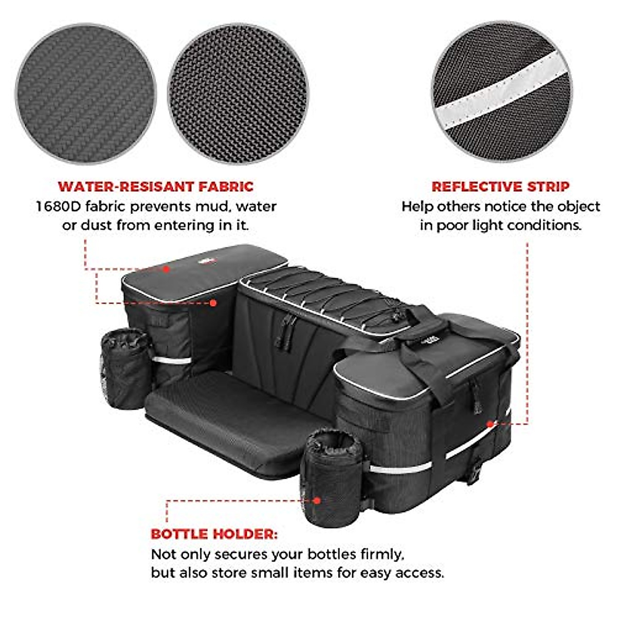 KEMIMOTO ATV Bag, 59L Large ATV Cargo Bag With Insulated Bags, Waterproof 4 Wheeler Storage Rear Rack Seat Bag Universal Compatible With Polaris Sportman Fourtrax Can Am Kawasaki Yamaha Artic Cat