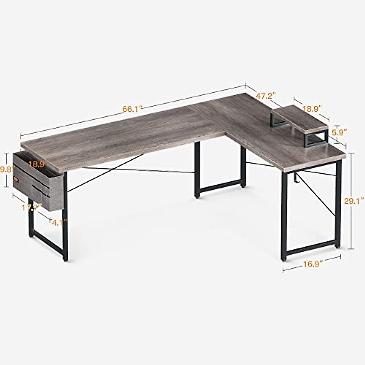 ODK L Shaped Desk, 66" Computer Corner Desk, Gaming Desk, Home Office Writing Desk with Monitor Shelf, Space-Saving Workstation Desk, Modern Simple Wooden Desk, Easy to Assemble, Gray Oak