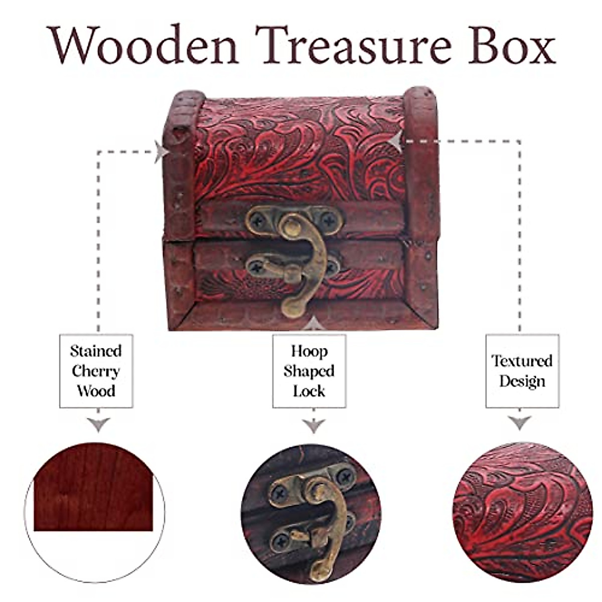 SandT Collection 3 Inch Wooden Keepsake Treasure Chest Trinket Box - Swirl