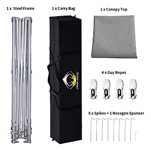 Crown Shades 11' x 11' Base 9' x 9' Top Telescoping Slant Leg Outdoor Instant Pop-Up Portable Waterproof Shade Folding Canopy with Carry Bag, Gray