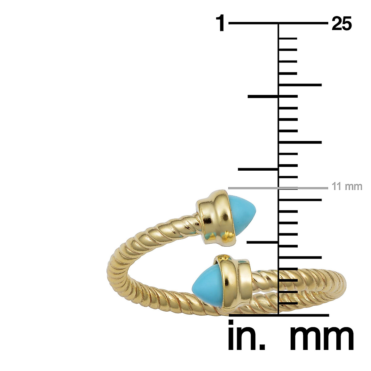 Kooljewelry 14k Yellow Gold Bypass Turqoise Ring (adjustable from size 5 to size 8)