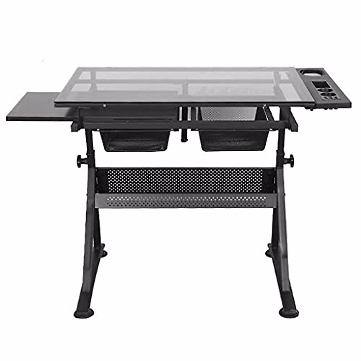 Adjustable Glass Drafting Table,Versatile Art Study Table,with Storage Drawers,Art Studio Design Sketching Painting Work Station