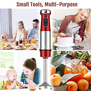 Immersion Hand Blender,500W-Stepless Speed 4-in-1 Smart Stick Blender with 800ml Mixing Beaker,Milk Frother,Egg Whisk for Smoothies/Puree Baby Food/Sauces/Soups,Red