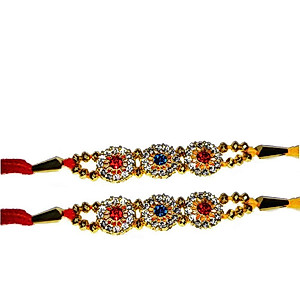 Best Rakhi,Diamond Rakhi,Set of Two Rakhi,Rakhi Threads, Raksha bandhan Strand Bracelets Gift for Your Brother/Siblings - Bhai & Multicolored Hand Made Rakhi Set (Rakhi Pattern 1)