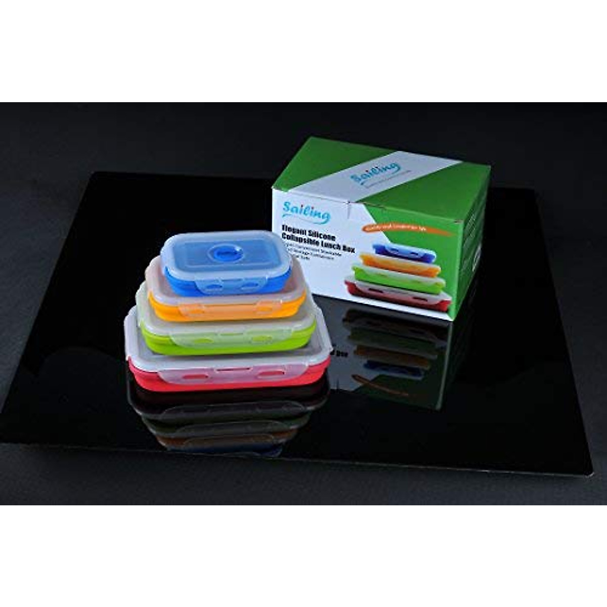 Sailing Elegant Collapsible Silicone Lunch Box/Container, Super Convenient Stackable Food Storage Containers, Material Safe (Set of 4, Multi)