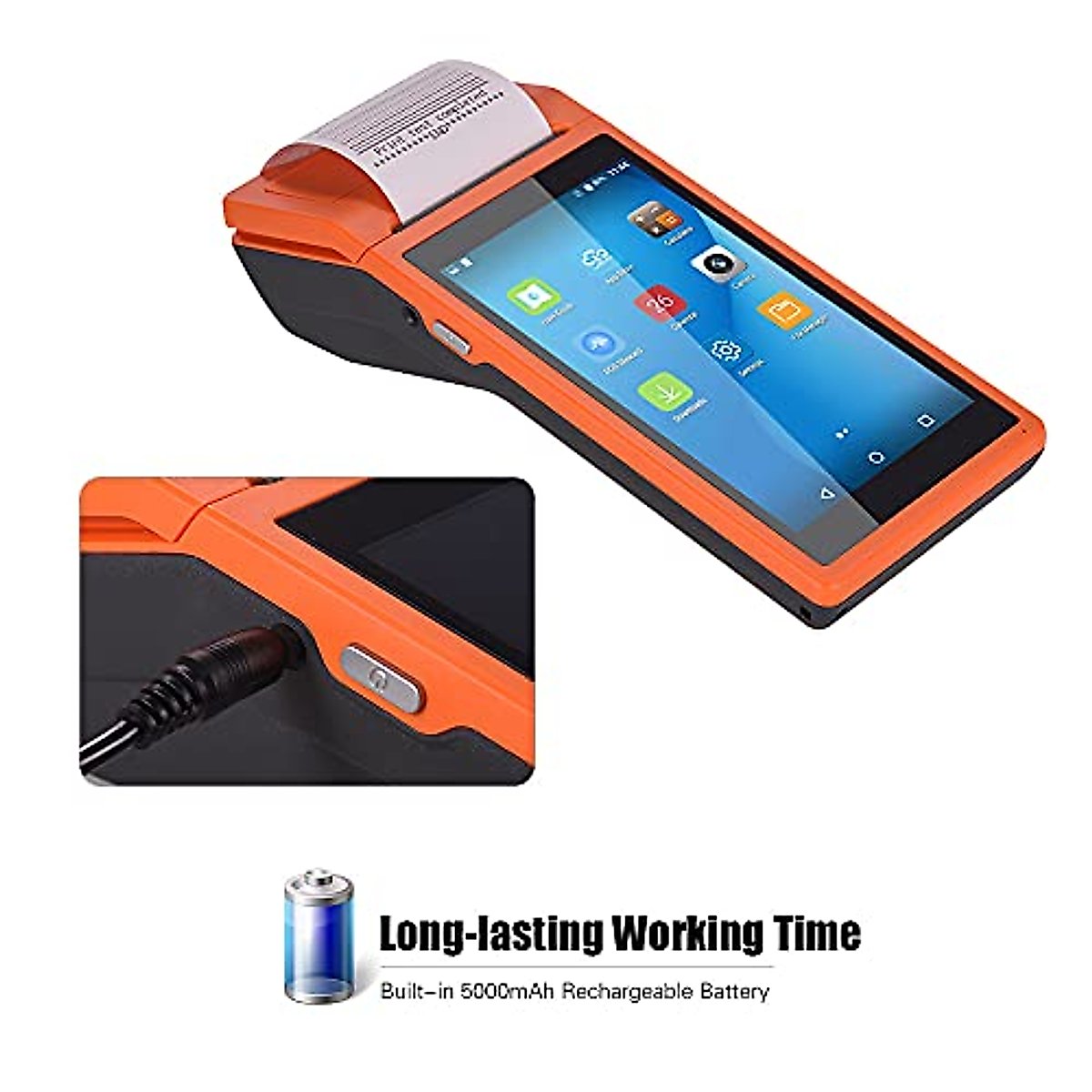 BISOFICE POS Receipt Printer, Android 8.1 OS Mobile POS, 58mm Receipt Printer, 5.45" Touch Screen PDA Printer Supports 3G WiFi BT4.0 USB OTG Bluetooth, Handheld POS Machine Terminal Printer