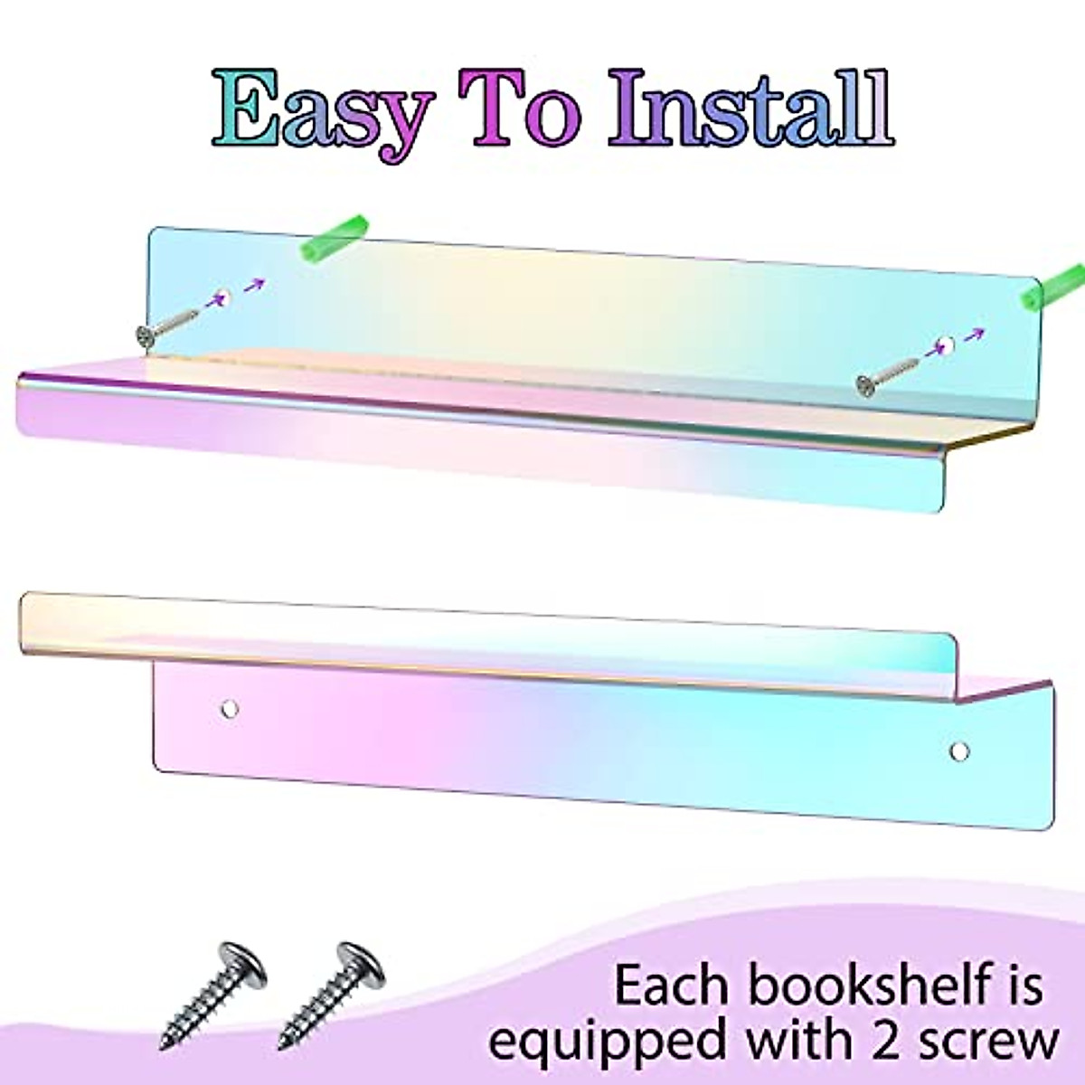 Yerliker 8 Pieces Acrylic Floating Shelves Set Adhesive Wall Display Shelf Pop Hanging for Space Save Room Bedroom Living Bathroom (Colorful)