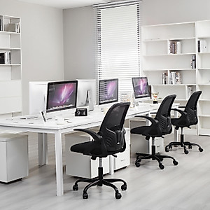 Larksperal Comfy Ergonomic Office Chair - Swivel Mid Back Computer Chair with Lumbar Support, Wheel & Flip-Up Armrests, Adjustable Mesh Desk Chair for Home, Work, Study, 300 lbs Capacity, Black